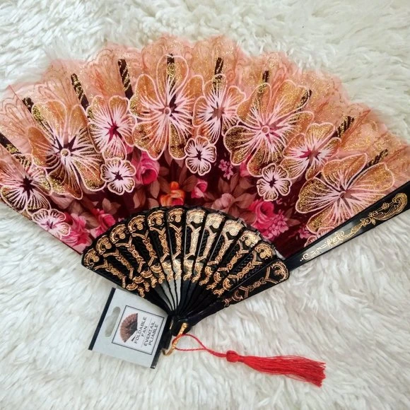 Foldable Hand Fan With Floral Glitter Accent | Corido Marketplace