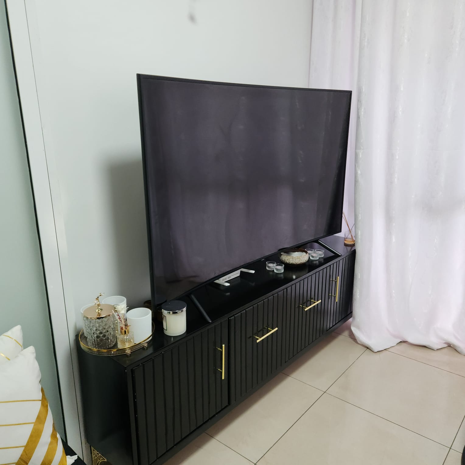 MODERN BLACK TV STAND WITH GOLD ACCENTS | Corido Marketplace