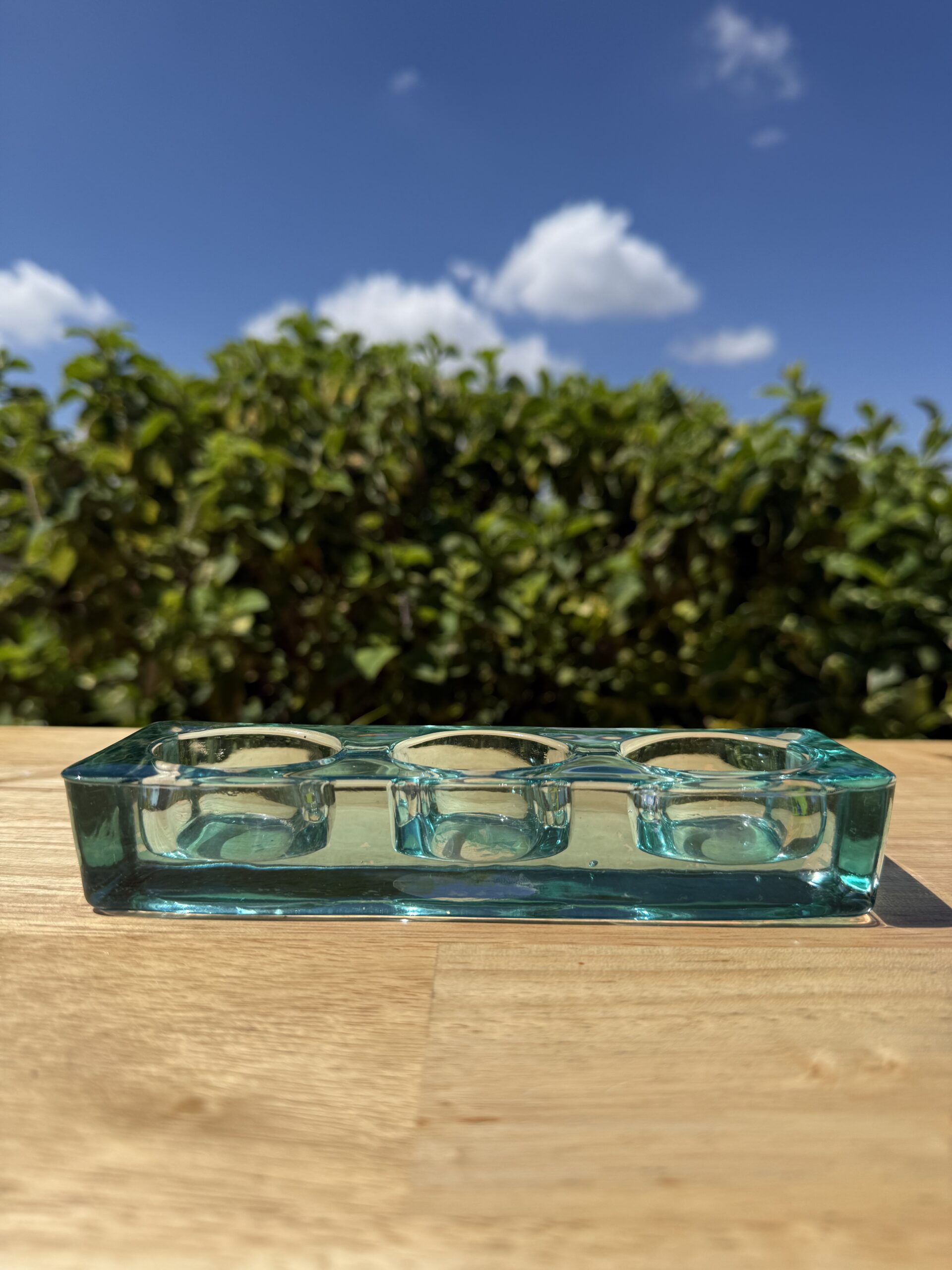 Teal Glass Block Candle Holder | Corido Marketplace